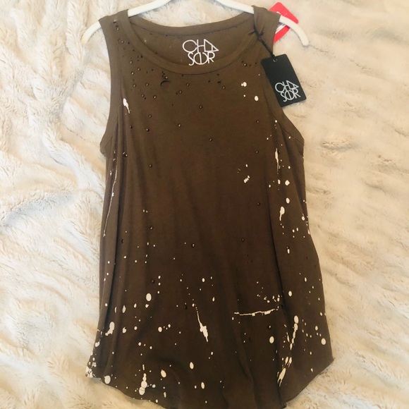 Chaser | Tops | Nwt Chaser Studded Destroyed Splatter Tank | Poshmark